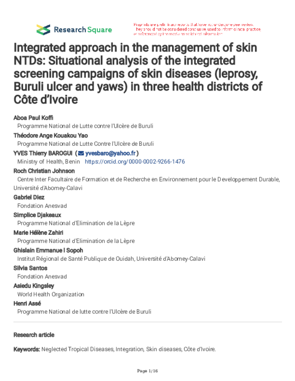 (PDF) Integrated approach in the management of skin NTDs: Situational ...