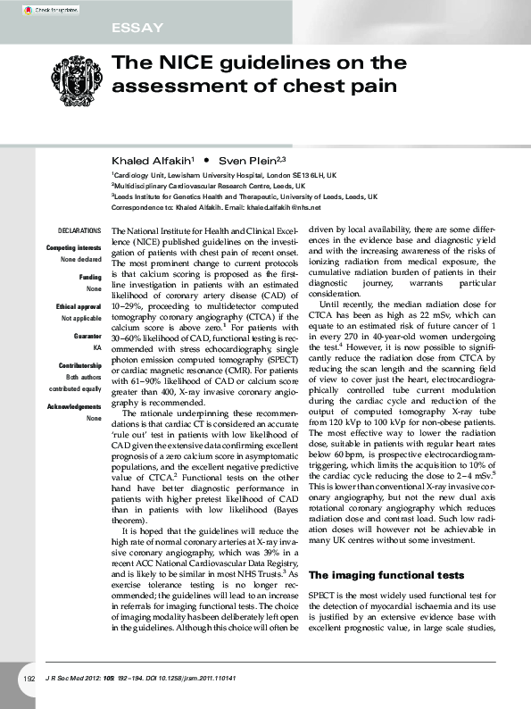 (PDF) The NICE guidelines on the assessment of chest pain