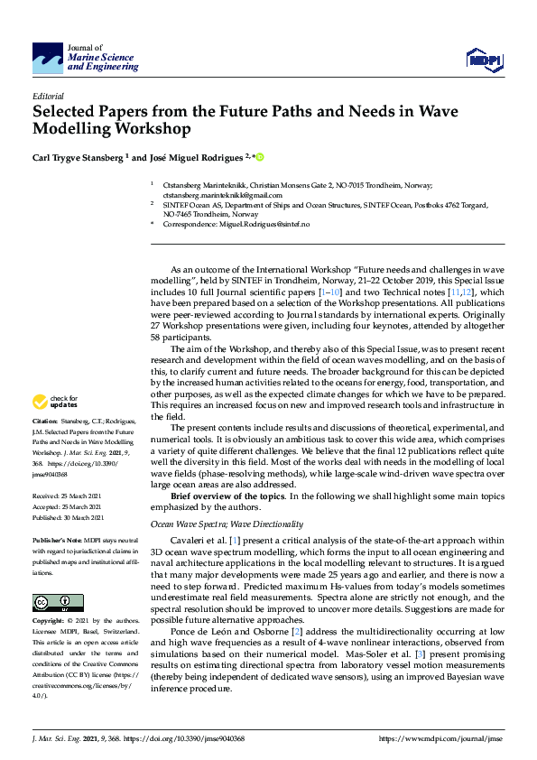 (PDF) Selected Papers from the Future Paths and Needs in Wave Modelling ...