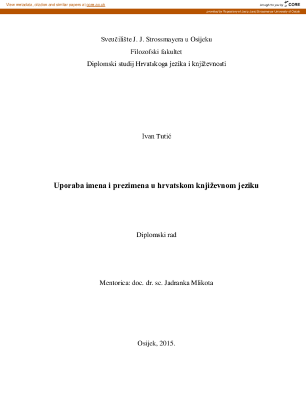 (PDF) The use of first names and last names in Croatian standard language