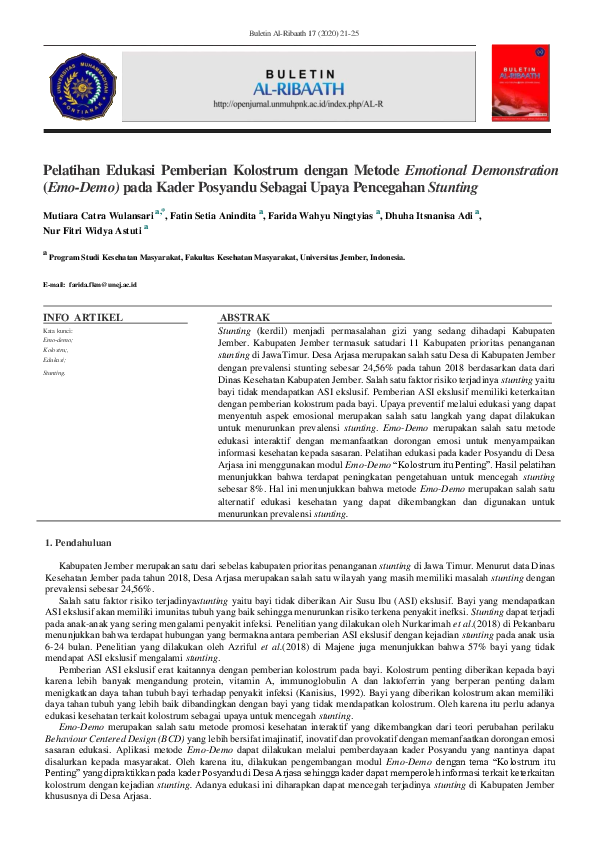 (PDF) Pelatihan Edukasi Pemberian Kolostrum dengan Metode Emotional ...