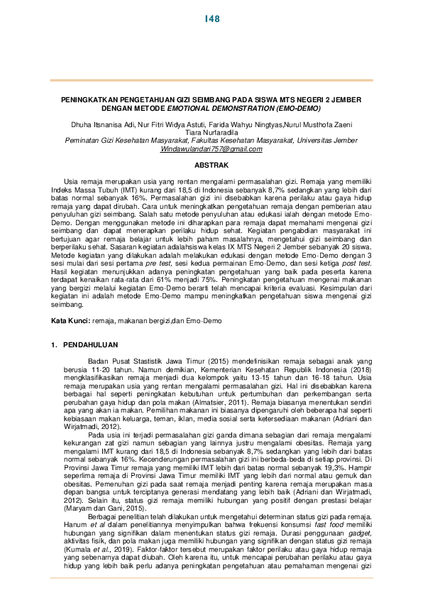 (PDF) Peningkatkan Pengetahuan Gizi Seimbang Pada Siswa MTS Negeri 2 ...