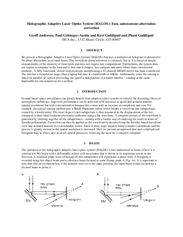 (PDF) Holographic adaptive laser optics system (HALOS)