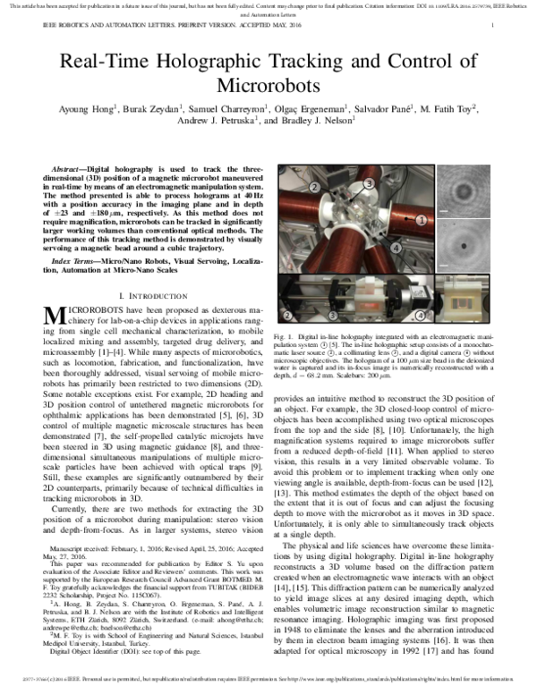(PDF) Real-Time Holographic Tracking and Control of Microrobots