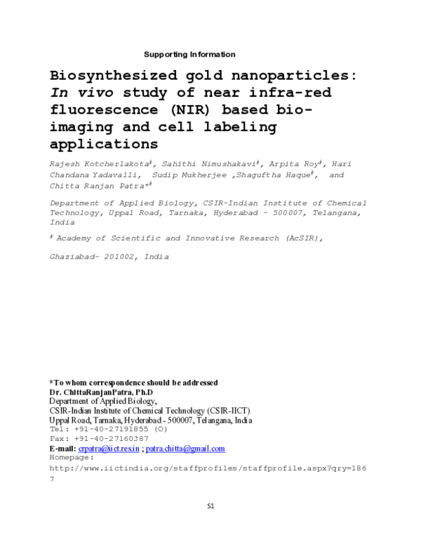 (PDF) Biosynthesized Gold Nanoparticles: In Vivo Study of Near-Infrared ...