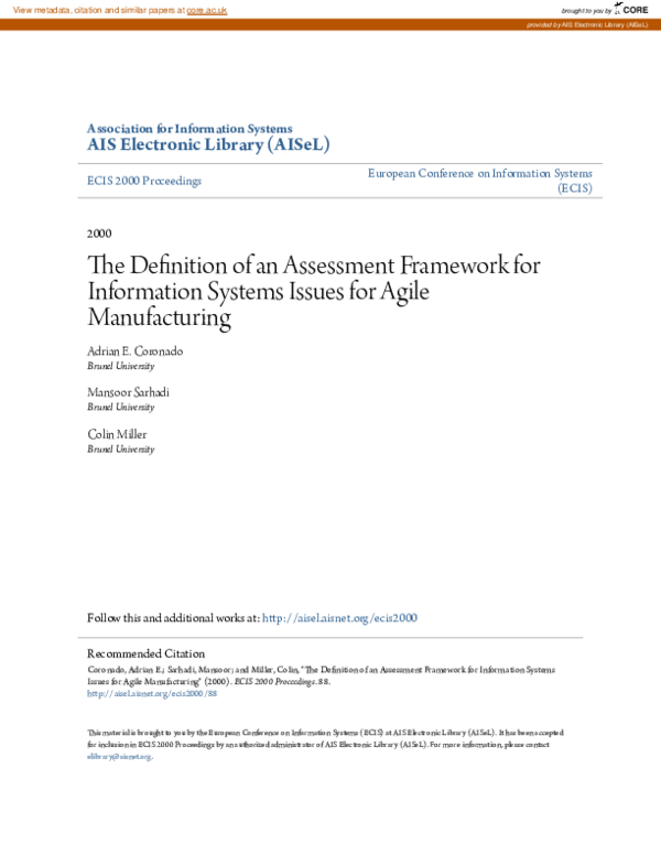 (PDF) Assessment Framework for Agile Manufacturing IS