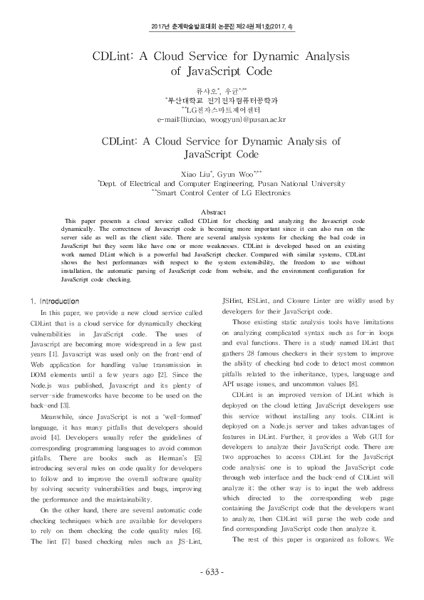 (PDF) CDLint: A Cloud Service for Dynamic Analysis of JavaScript Code