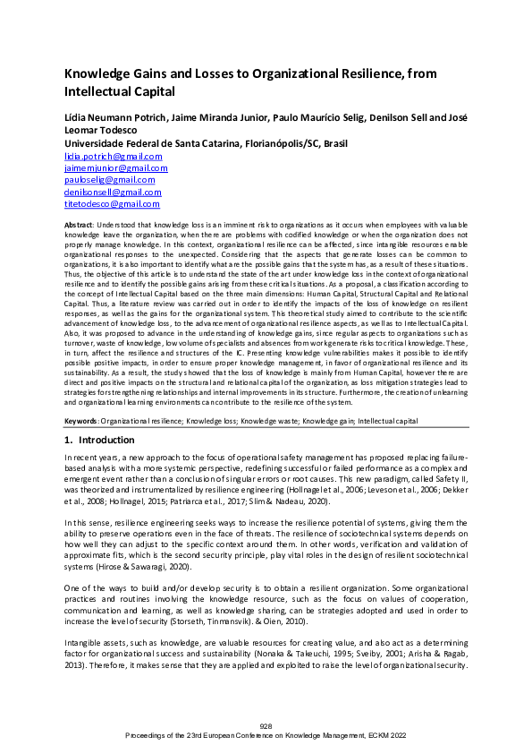 (PDF) Knowledge Gains and Losses to Organizational Resilience, from ...