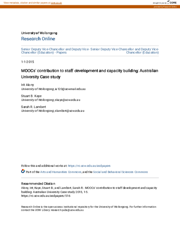 (PDF) MOOCs\u27 contribution to staff development and capacity building: Australian University ...