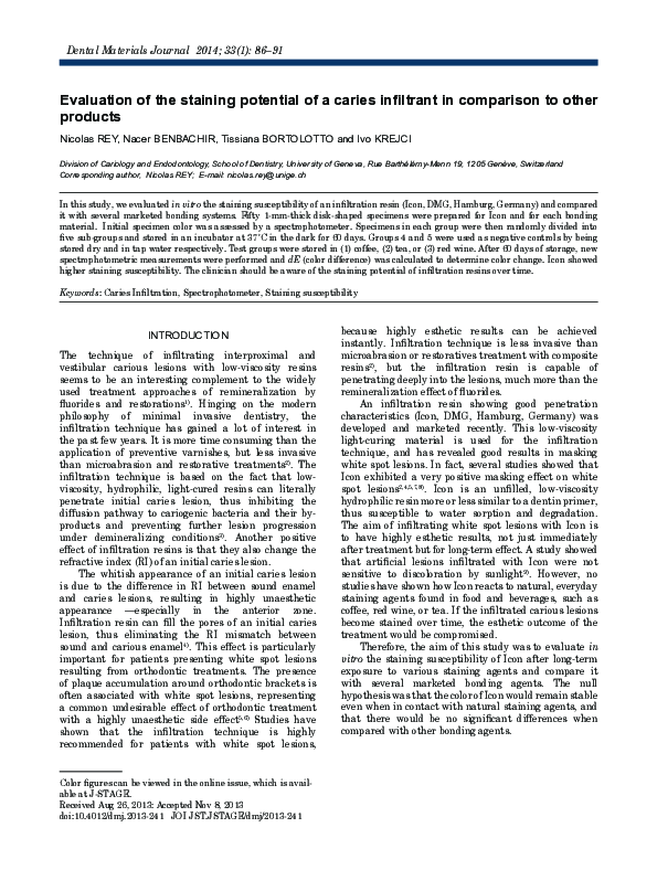 (PDF) Evaluation of the staining potential of a caries infiltrant in comparison to other products