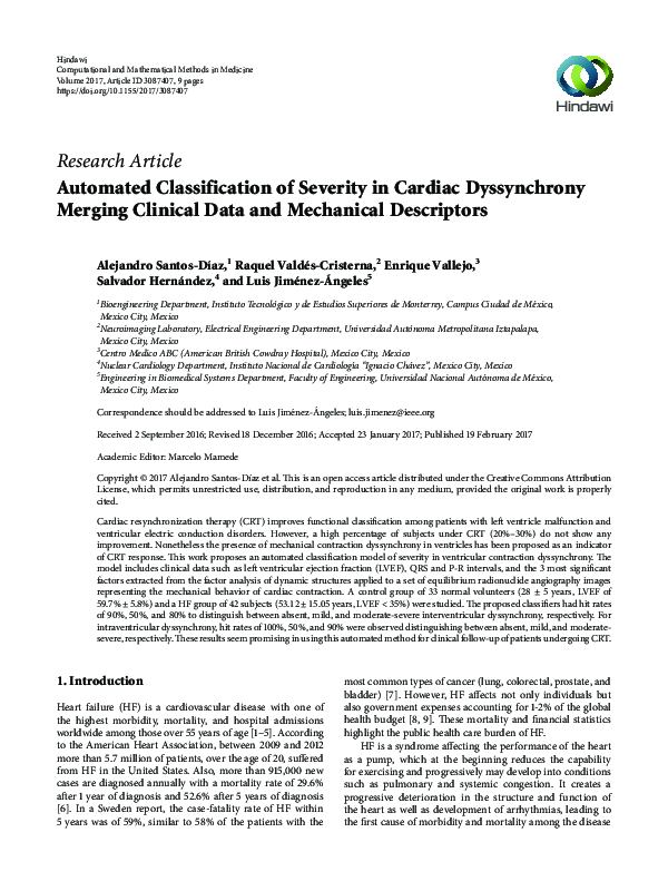 (PDF) Automated Classification of Severity in Cardiac Dyssynchrony Merging Clinical Data and ...