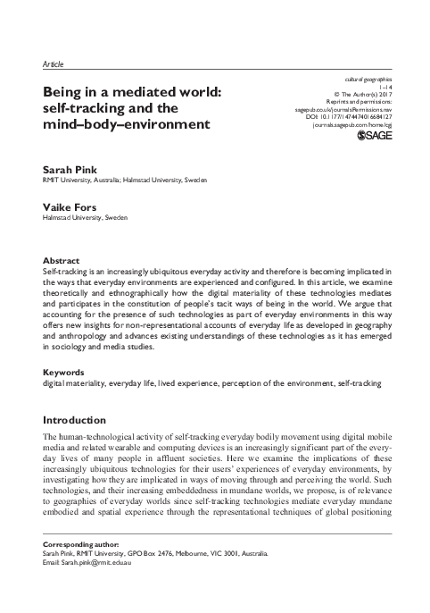 (PDF) Being in a mediated world: self-tracking and the mind–body ...