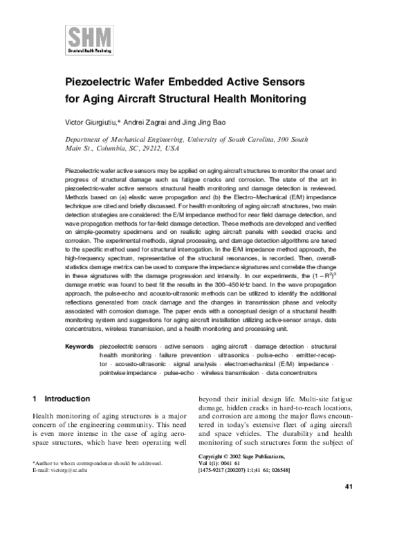 (PDF) Piezoelectric Wafer Embedded Active Sensors for Aging Aircraft Structural Health Monitoring