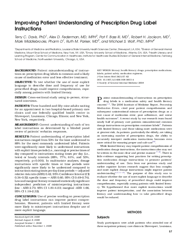 (PDF) Improving Patient Understanding of Prescription Drug Label ...