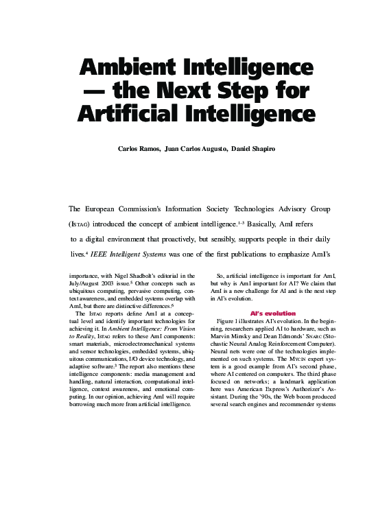 (PDF) Ambient Intelligence—the Next Step for Artificial Intelligence