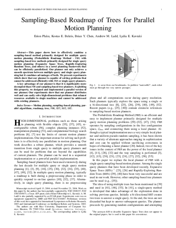 (PDF) Sampling-based roadmap of trees for parallel motion planning | Andrew Lad - Academia.edu