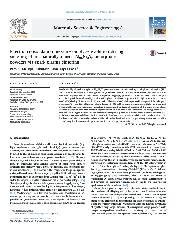 (PDF) Effect of consolidation pressure on phase evolution during sintering of mechanically ...