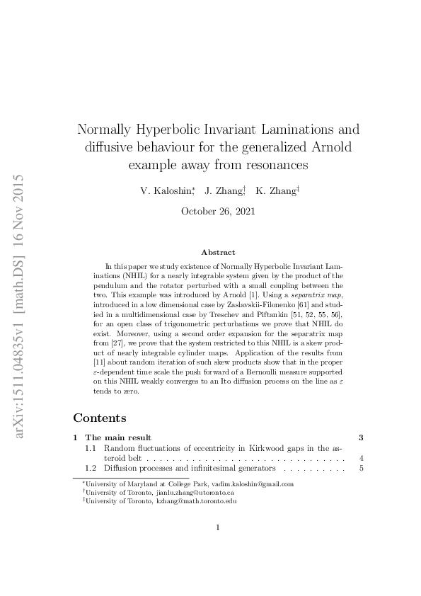 (PDF) Normally Hyperbolic Invariant Laminations and diffusive behaviour for the generalized ...