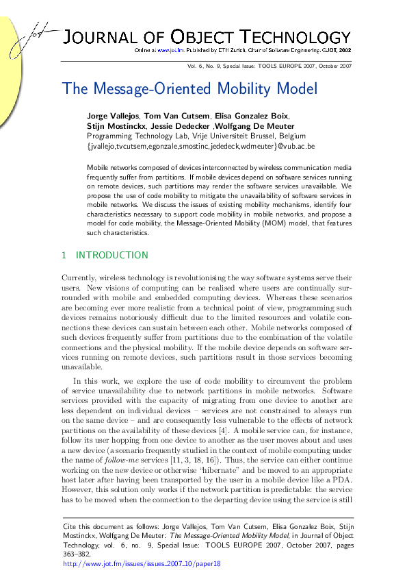 (PDF) The Message-Oriented Mobility Model