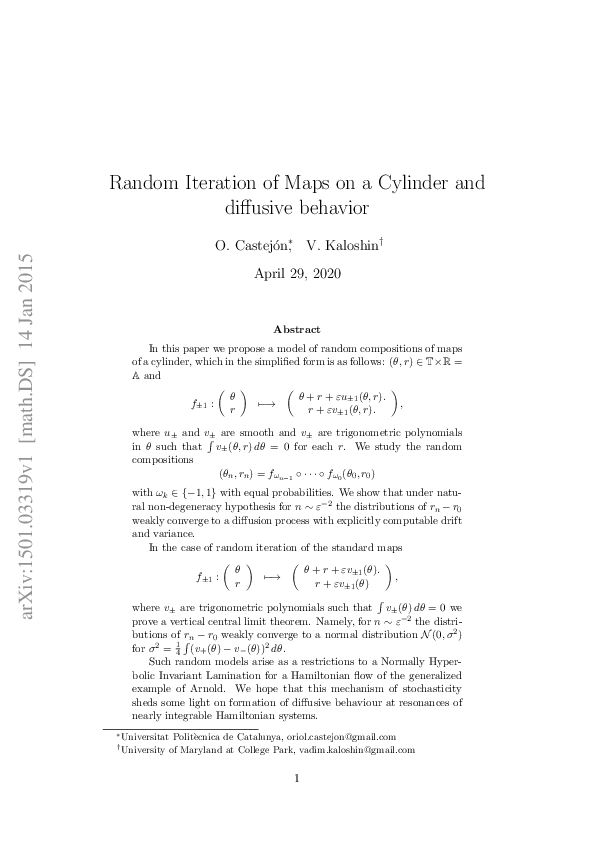 (PDF) Random Iteration of Maps on a Cylinder and diffusive behavior