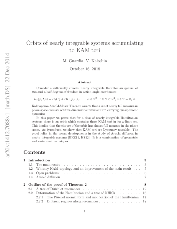 (PDF) Orbits of nearly integrable systems accumulating to KAM tori