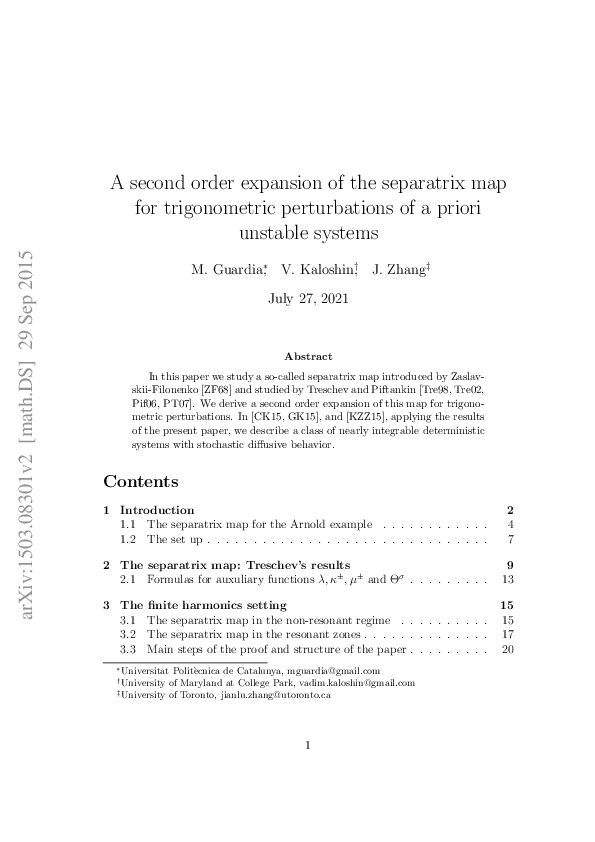 (PDF) A Second Order Expansion of the Separatrix Map for Trigonometric ...