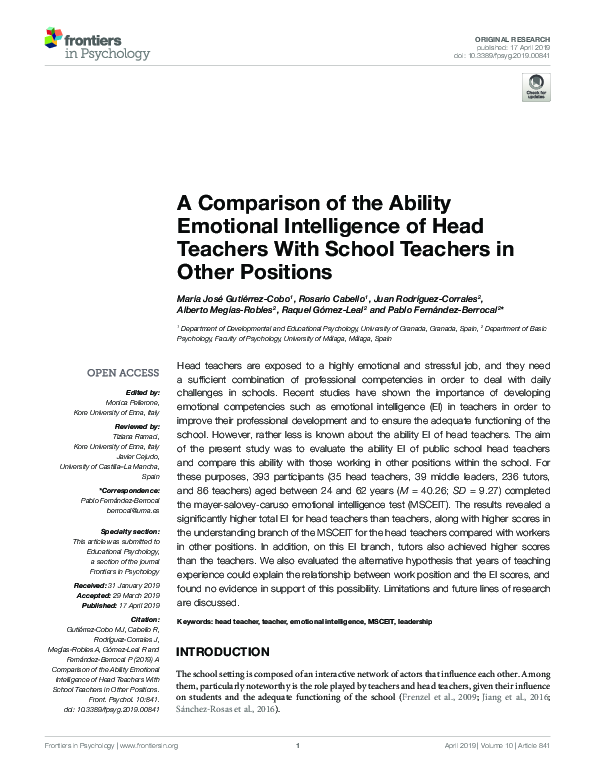 (PDF) A Comparison of the Ability Emotional Intelligence of Head ...