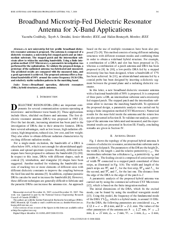 (PDF) Broadband Microstrip-Fed Dielectric Resonator Antenna for X-Band Applications