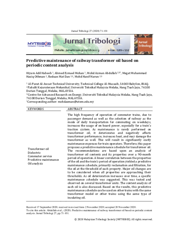 (PDF) Predictive Maintenance Of Railway Transformer Oil Based On ...
