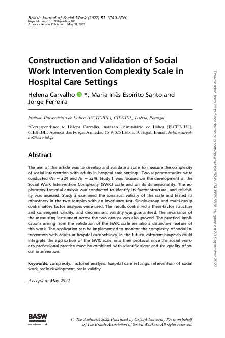 (PDF) Construction and Validation of Social Work Intervention Complexity Scale in Hospital Care ...