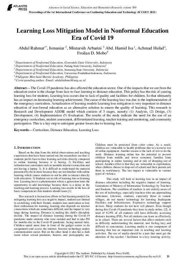 (PDF) Learning Loss Mitigation Model in Nonformal Education Era of Covid 19