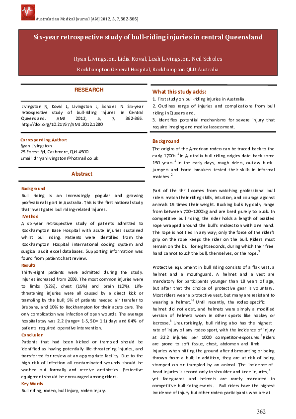 (PDF) Six year retrospective study of bull riding injuries in central ...