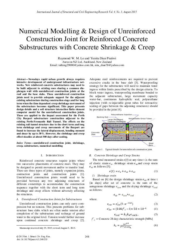 (PDF) Numerical Modelling & Design of Unreinforced Construction Joint ... (PDF) Numerical Modelling & Design of Unreinforced Construction Joint ...