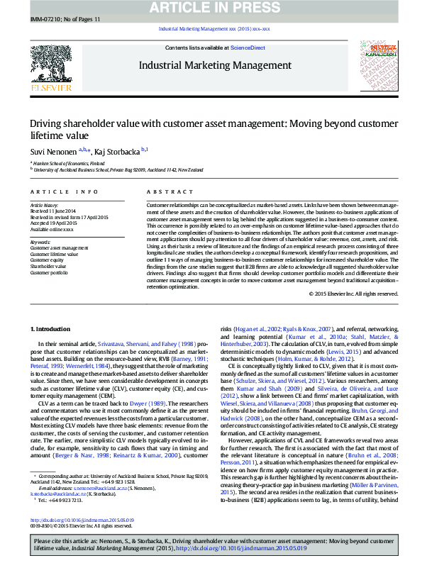 (PDF) Driving Shareholder Value with Customer Asset Management: An ...