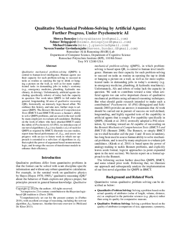 (PDF) Qualitative Mechanical Problem-Solving by Artificial Agents