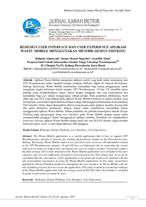 (PDF) Redesign User Interface Dan User Experience Aplikasi Wastu Mobile Menggunakan Metode ...