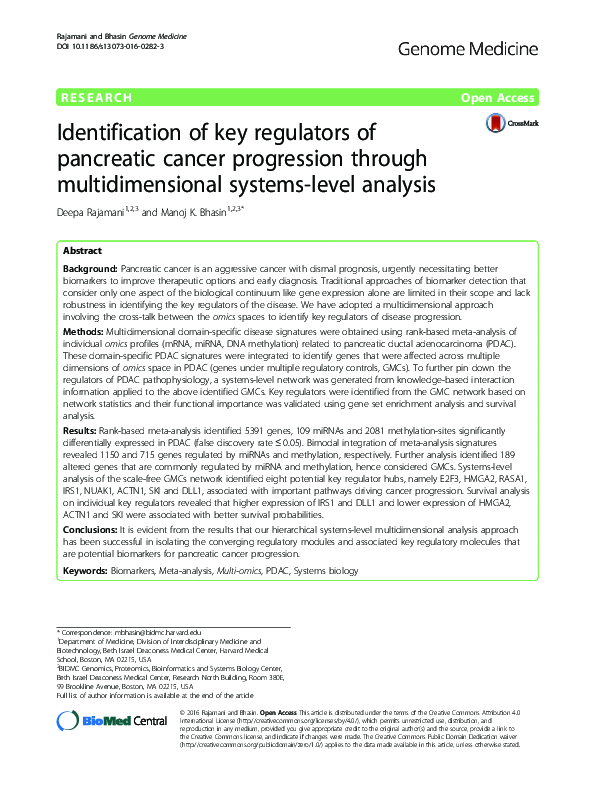 Pdf Identification Of Key Regulators Of Pancreatic Cancer Progression