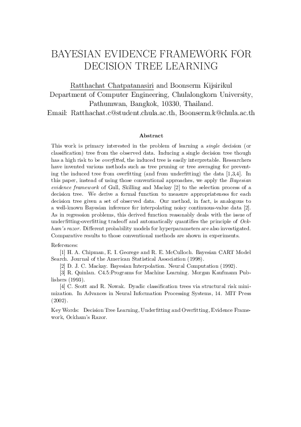 (PDF) Bayesian Evidence Framework for Decision Tree Learning