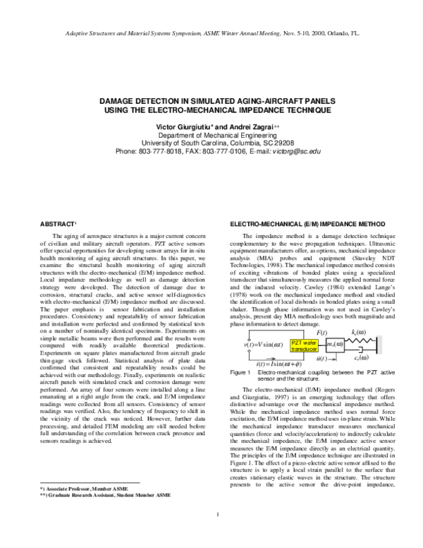 (PDF) Damage Detection in Simulated Aging-Aircraft Panels Using the Electro-Mechanical Impedance ...