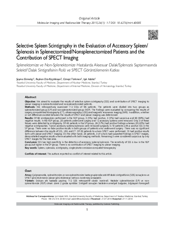 (PDF) Selective Spleen Scintigraphy in the Evaluation of Accessory ...