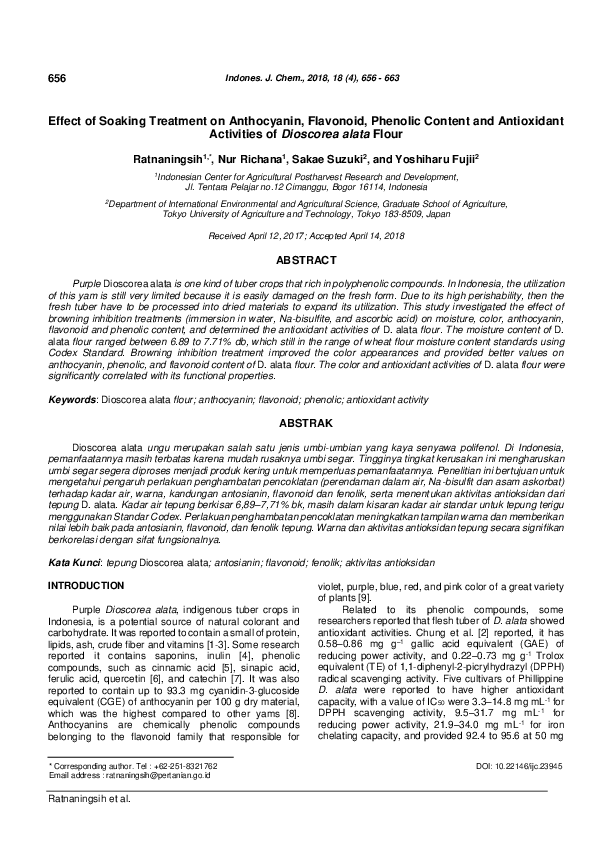 (PDF) Effect of Soaking Treatment on Anthocyanin, Flavonoid, Phenolic Content and Antioxidant ...