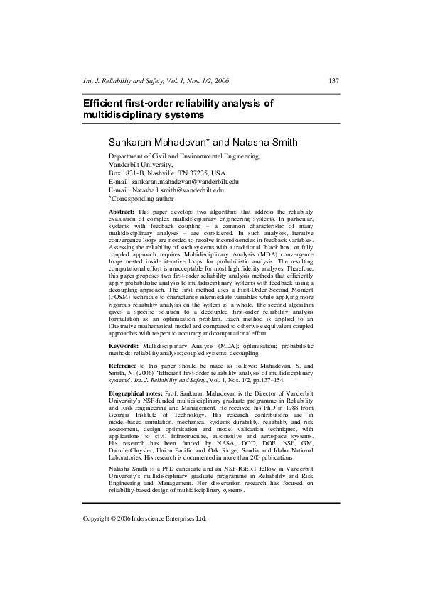 (PDF) Efficient first-order reliability analysis of multidisciplinary ...