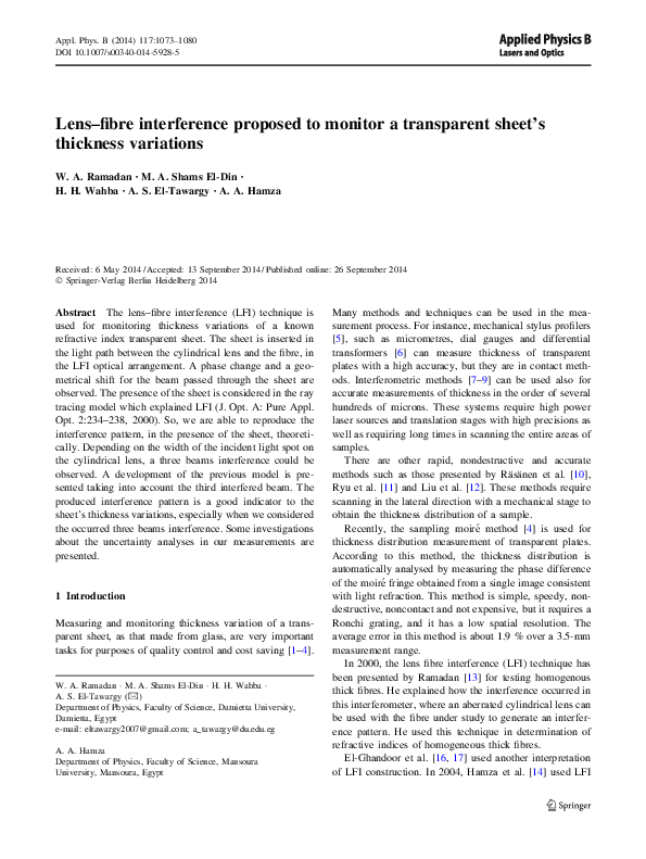 (PDF) Lens–fibre interference proposed to monitor a transparent sheet’s ...