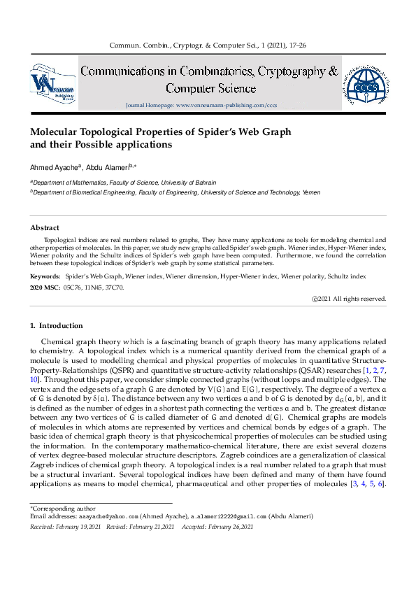 (PDF) Molecular Topological Properties of Spider’s Web Graph
