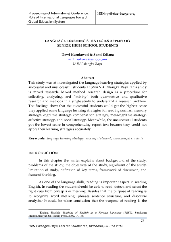 (PDF) Language Learning Strategies in High School