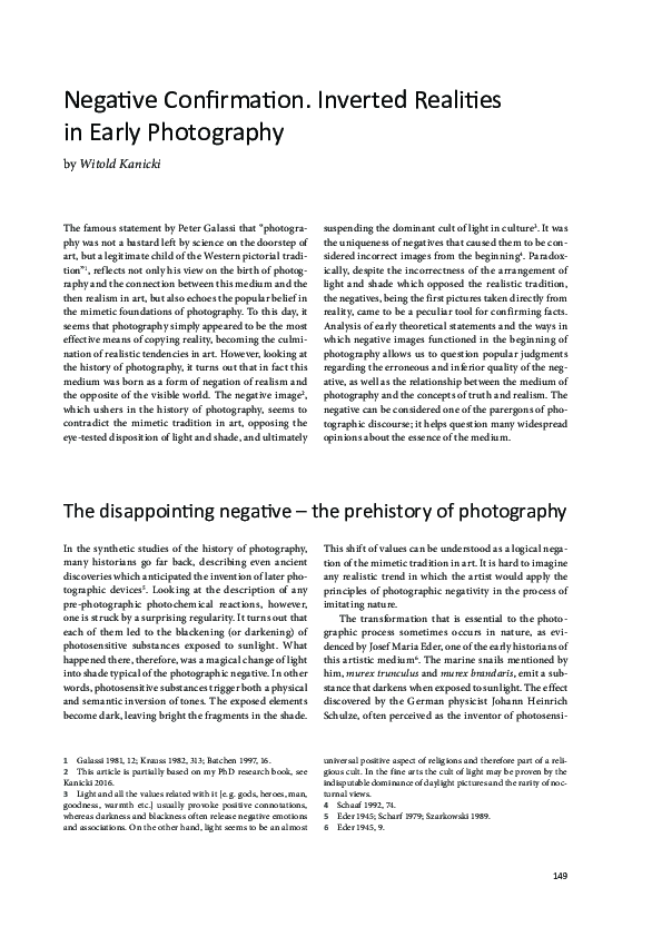 (PDF) Negative Confirmation. Inverted Realities in Early Photography ...