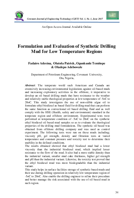 (PDF) Formulation and Evaluation of Synthetic Drilling Mud for Low ...