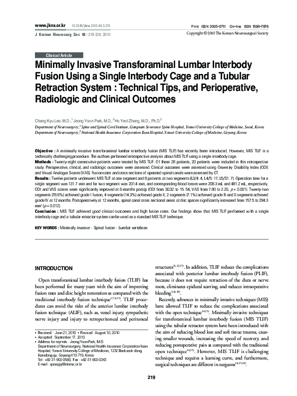 (PDF) Minimally Invasive Transforaminal Lumbar Interbody Fusion: A ...