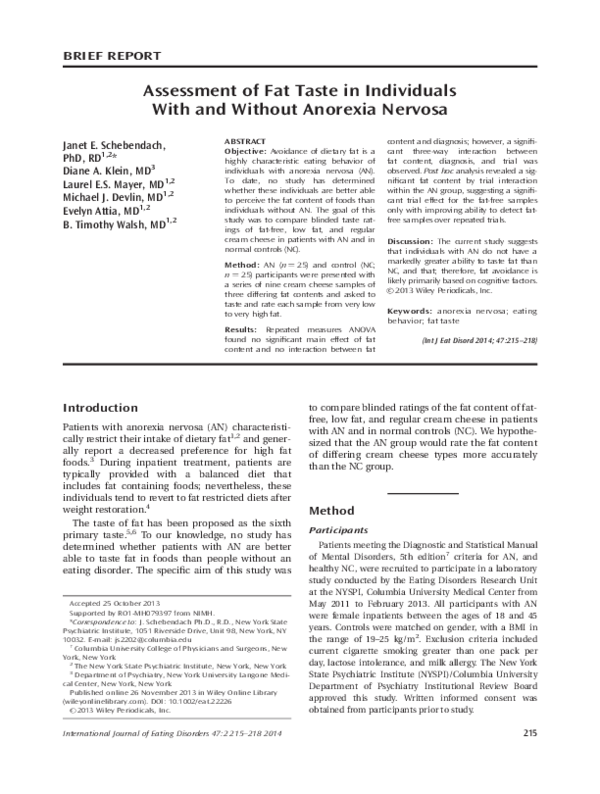 (PDF) Assessment of fat taste in individuals with and without anorexia ...