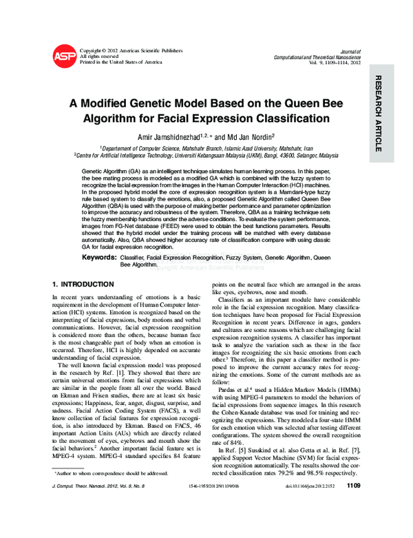 (PDF) A Modified Genetic Model Based on the Queen Bee Algorithm for Facial Expression Classification